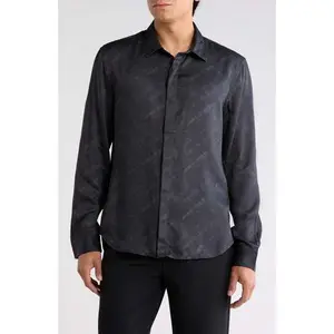 John Varvatos Rodney Print Long Sleeve Hidden Placket Shirt - Moss