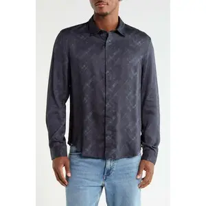 John Varvatos Rodney Print Long Sleeve Hidden Placket Shirt - Navy