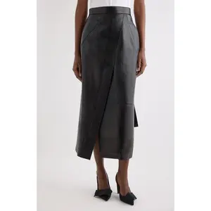 Givenchy Asymmetrical Leather Midi Skirt - Black
