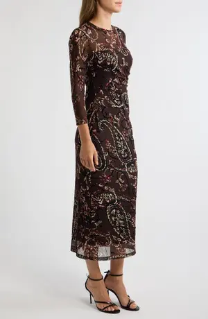 Anne Klein Flocked Mesh Midi Dress