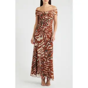 Parker Off-the-shoulder Ruched Mesh Dress
