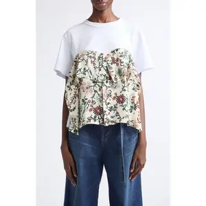 Sacai Floral Print Mixed Media T-shirt - Ivory