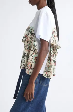Sacai Floral Print Mixed Media T-shirt
