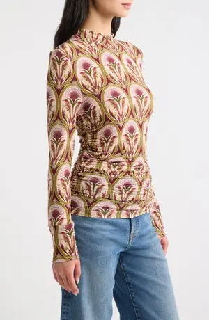 Farm Rio Garden Medal Mock Neck Top - Pink Multicolor