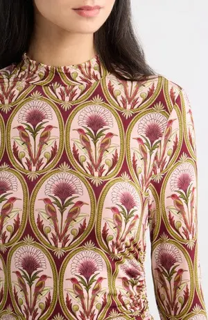 Farm Rio Garden Medal Mock Neck Top - Pink Multicolor