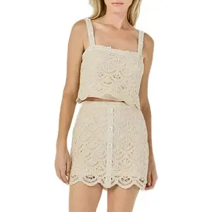 Endless Rose Embellished Crop Cotton Blend Lace Camisole Top - Natural