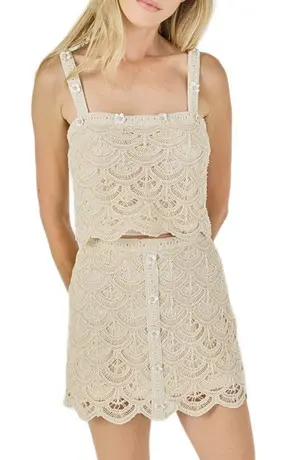Endless Rose Embellished Crop Cotton Blend Lace Camisole Top