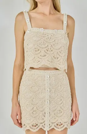 Endless Rose Embellished Crop Cotton Blend Lace Camisole Top