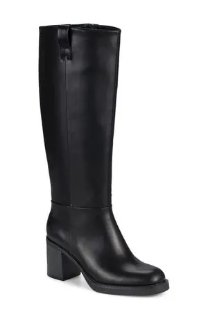BARETRAPS Gretchen Faux Leather Wide Calf Knee High Boots With Stacked Block Heel - Black