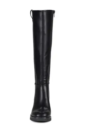 BARETRAPS Gretchen Faux Leather Wide Calf Knee High Boots With Stacked Block Heel - Black