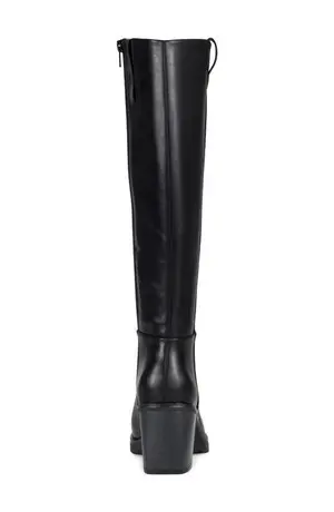 BARETRAPS Gretchen Faux Leather Wide Calf Knee High Boots With Stacked Block Heel - Black