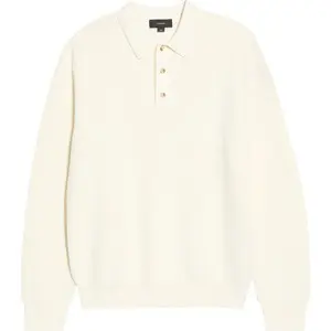 Vince Heirloom Shaker Long Sleeve Polo Sweater - Bone