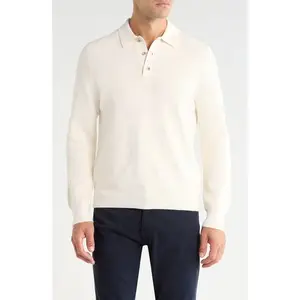 Vince Heirloom Shaker Long Sleeve Polo Sweater - Bone