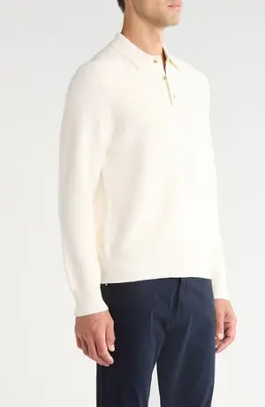 Vince Heirloom Shaker Long Sleeve Polo Sweater - Bone