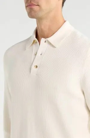 Vince Heirloom Shaker Long Sleeve Polo Sweater - Bone