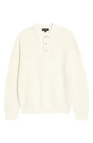 Vince Heirloom Shaker Long Sleeve Polo Sweater - Bone