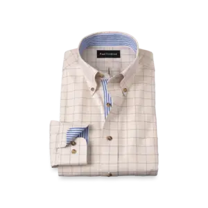 PAUL FREDRICK Cotton Buttondown Collar Twill Slim Contrast Trim Button Cuff Long Sleeve Tan