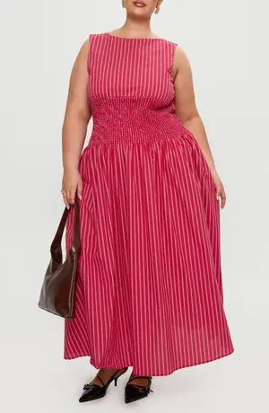 Princess Polly Lilienne Stripe Cotton Blend Poplin Maxi Dress