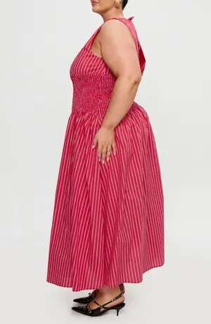 Princess Polly Lilienne Stripe Cotton Blend Poplin Maxi Dress