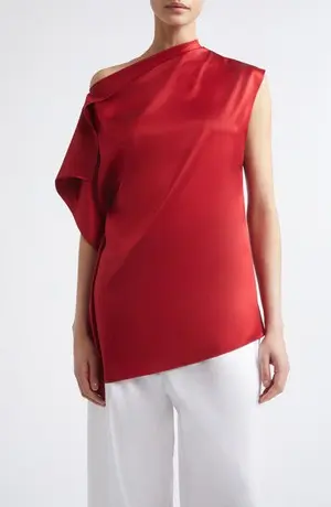Sportmax Asymmetric Silk Satin Top - Ruby