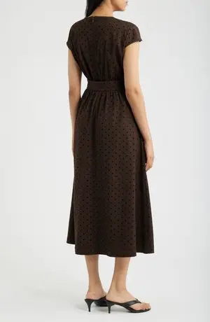 ZOE AND CLAIRE Polka Dot Belted Midi Dress