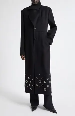 Proenza Schouler Alix Grommet Eyelet Wool Melton Coat