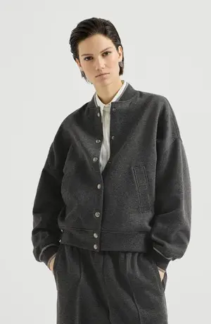 Brunello Cucinelli Techno Cotton And Cashmere Interlock Bomber Jacket - Anthracite