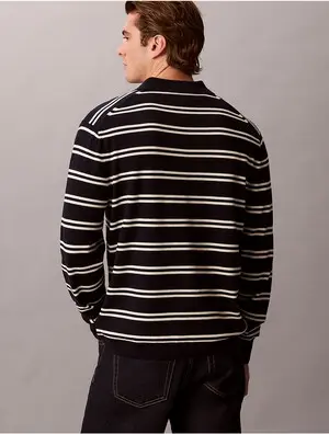 Calvin Klein Merino Stripe Polo Sweater - Dark Sapphire