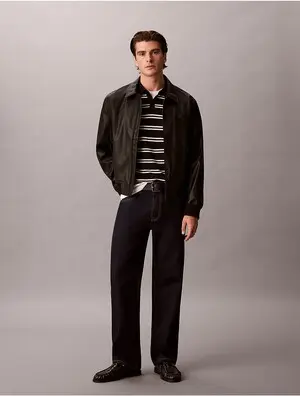 Calvin Klein Merino Stripe Polo Sweater - Dark Sapphire