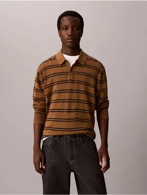 Calvin Klein Merino Stripe Polo Sweater Thrush
