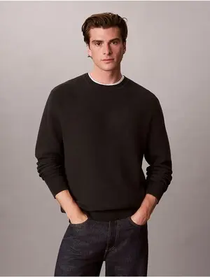 Calvin Klein Textured Cotton Crewneck Sweater - Black
