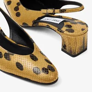 JIMMY CHOO Eyla Slingback 45 Elaphe-printed Leather - Cigar/black