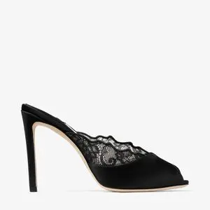 JIMMY CHOO Brigitte Mule 100 Lace And Satin Mules - Black