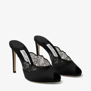 JIMMY CHOO Brigitte Mule 100 Lace And Satin Mules - Black