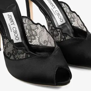 JIMMY CHOO Brigitte Mule 100 Lace And Satin Mules - Black