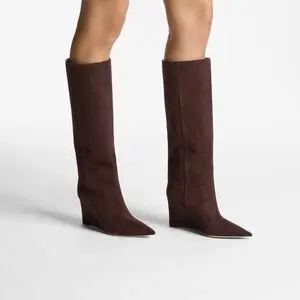 JIMMY CHOO Blake Knee Boot 85 Chocolate Suede Knee-high Boots With Wedge Heel Chocolate