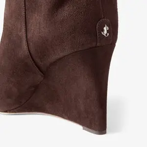 JIMMY CHOO Blake Knee Boot 85 Chocolate Suede Knee-high Boots With Wedge Heel Chocolate