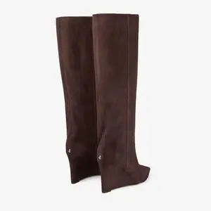 JIMMY CHOO Blake Knee Boot 85 Chocolate Suede Knee-high Boots With Wedge Heel Chocolate