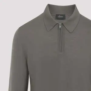 Brioni Long Sleeves Zip Polo - Brown