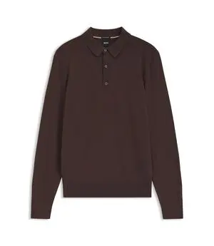 BOSS Merino Wool Polo Sweater - Dark Brown