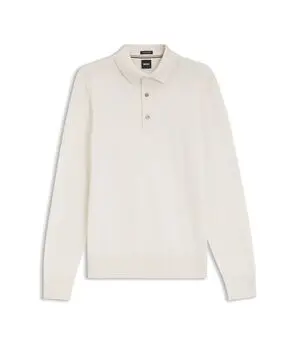 BOSS Merino Wool Polo Sweater - White