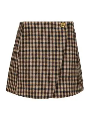 GANNI GANNI Checked Wool Mini Skirt Brown