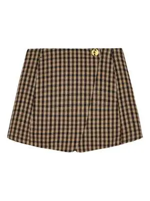 GANNI Checked Wool Mini Skirt - Brown