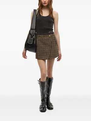 GANNI Checked Wool Mini Skirt - Brown