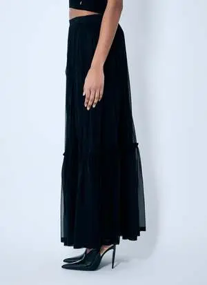 Saint Laurent Ruffled Silk Crepe Maxi Skirt - Black