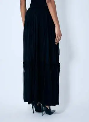 Saint Laurent Ruffled Silk Crepe Maxi Skirt - Black