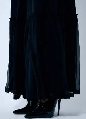 Saint Laurent Ruffled Silk Crepe Maxi Skirt - Black