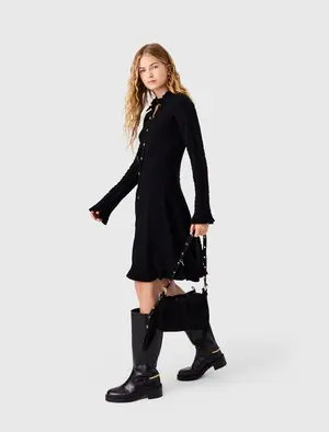 Maje Short Knit Dress With Gold Button Detail