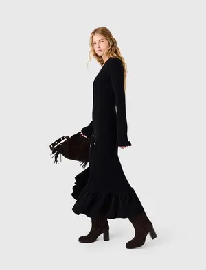 Maje Ruffled Knit Maxi Dress
