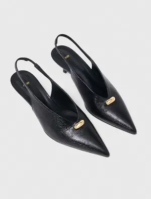 Maje Pointed Embossed Leather Slingbacks
